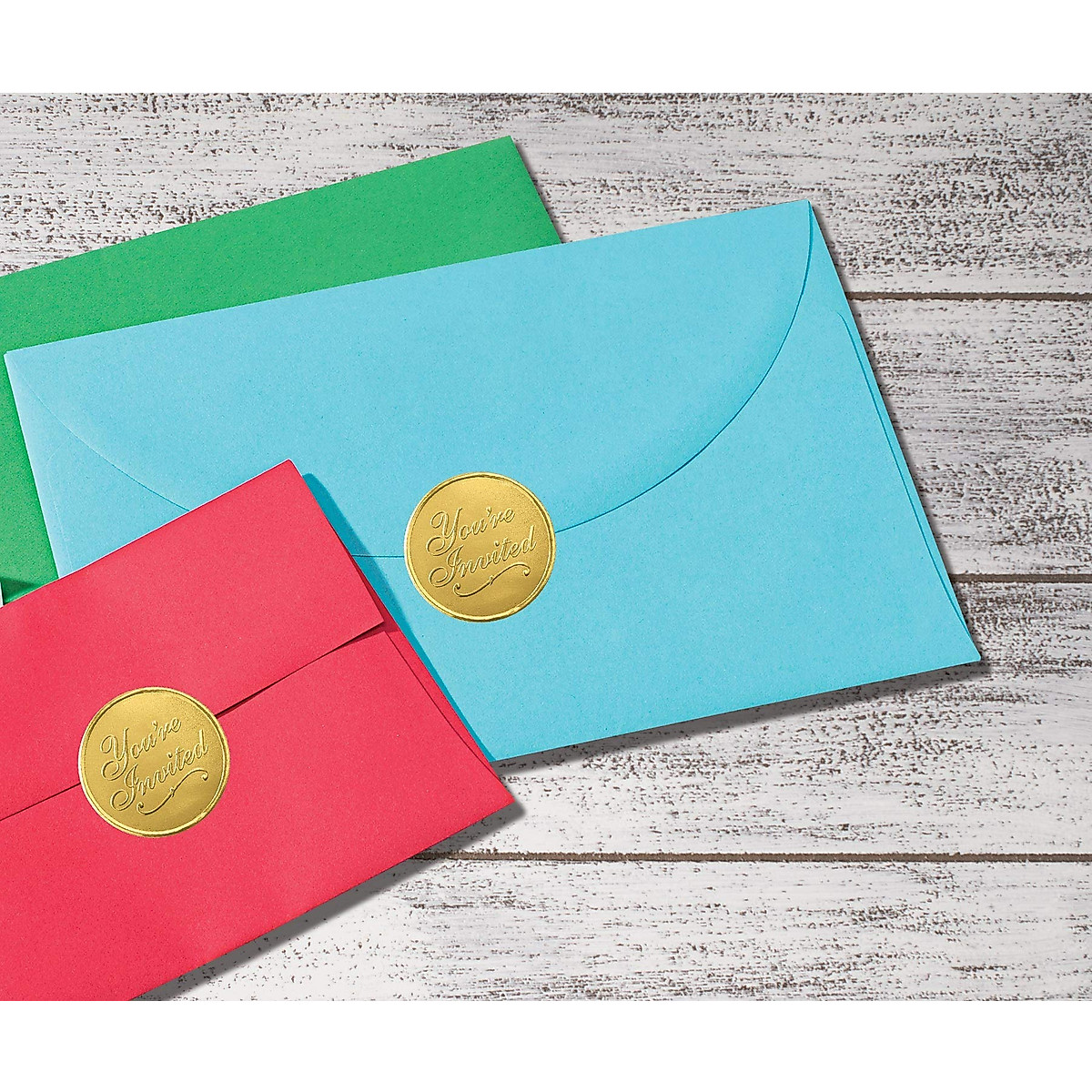 PaperDirect Gold You're Invited Round Embossed Foil Seals, 48 Count