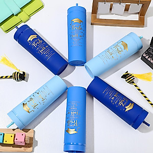 Blushtier 6 Pcs Class of 2025 Graduation Gifts Bulk 16oz Matte Graduation Cups 2025 Inspirational Tumbler with Lid and Straw Plastic Drinking Tumbler for Teen High School Grad Party Favors (Blue)