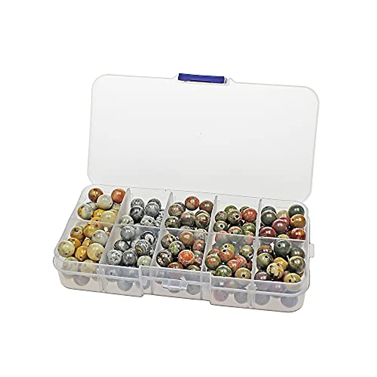 200pcs 8mm Stone Beads Kit Round Loose Gemstone Crazy Agate Marine Agate Map Stone Unakite Picasso for Bracelet Necklace Earrings Jewelry Making