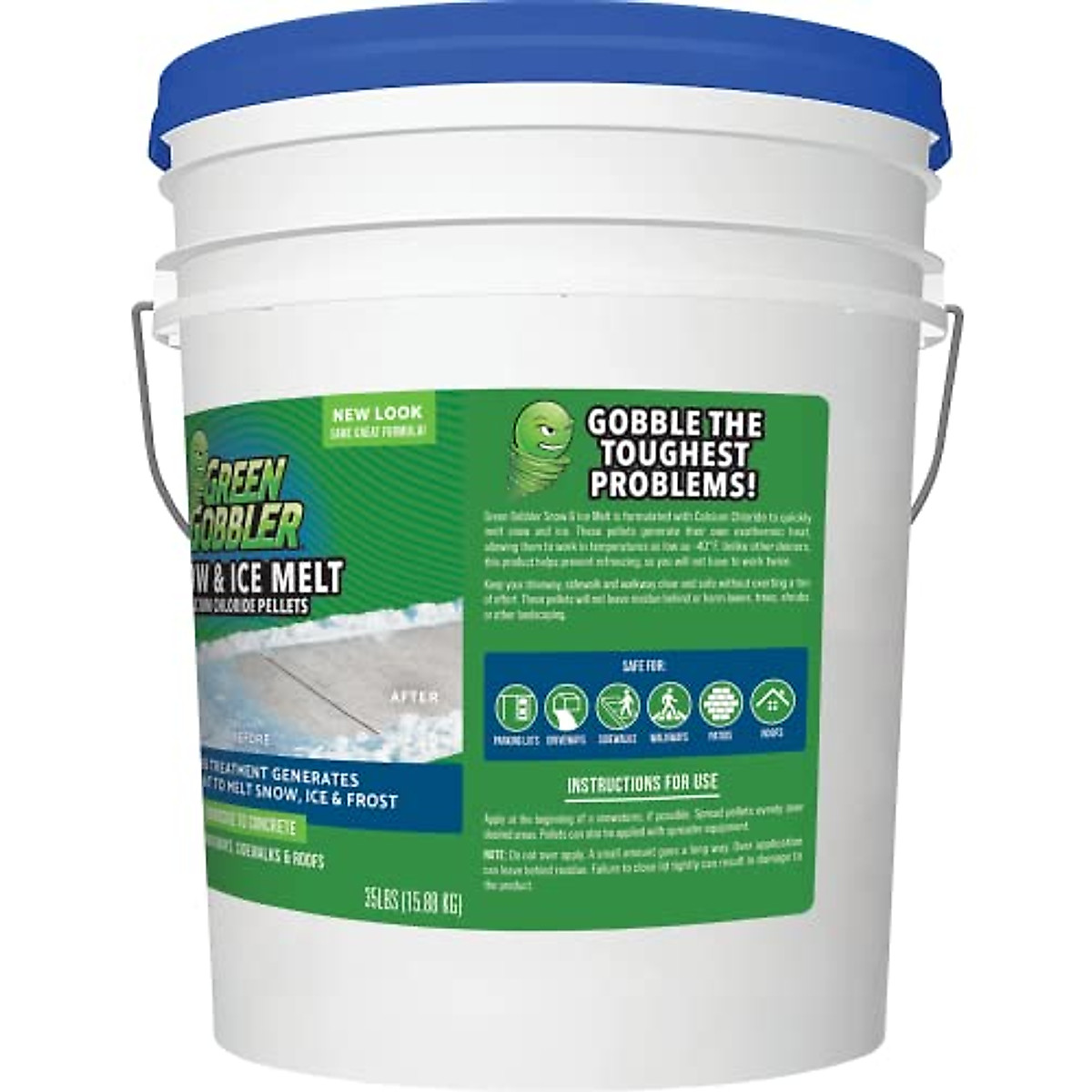 Green Gobbler 93% Pure Calcium Chloride Snow & Ice Melt Pellets | Effective at -40° | 35 lb Pail | Concrete Safe Ice Melt