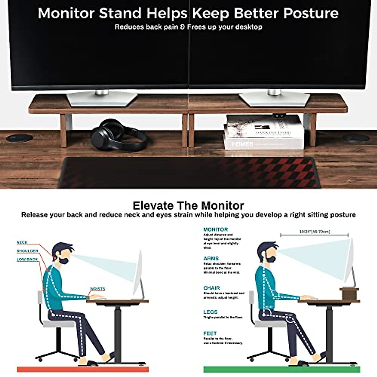 EUREKA ERGONOMIC Electric Standing Desk,63 Inches Height Adjustable Desk,Stand up Desk with Dual Motor,Computer Desk with LED Lights & Double Shelves,Home Office Desk with Monitor Stand,Brown Wood