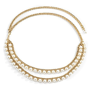 MODRSA Gold Chain Belt Gold Chain Belts for Women Gold Belt Chain Plus Size Womens Belts for Dress Layered Gold Chain Belt for Women Pearl Waist Chain