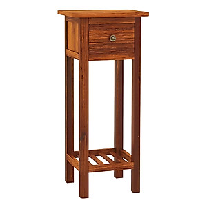 Giantex Tall End Table, Narrow Side Table with Drawer and Shelf, Acacia Wood Nightstand for Living Room, 2-Tier Bedside Table for Small Space, No Assembly, Rustic Brown