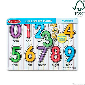 Melissa & Doug Lift & See Numbers Wooden Peg Puzzle - 10 Pieces - FSC Certified