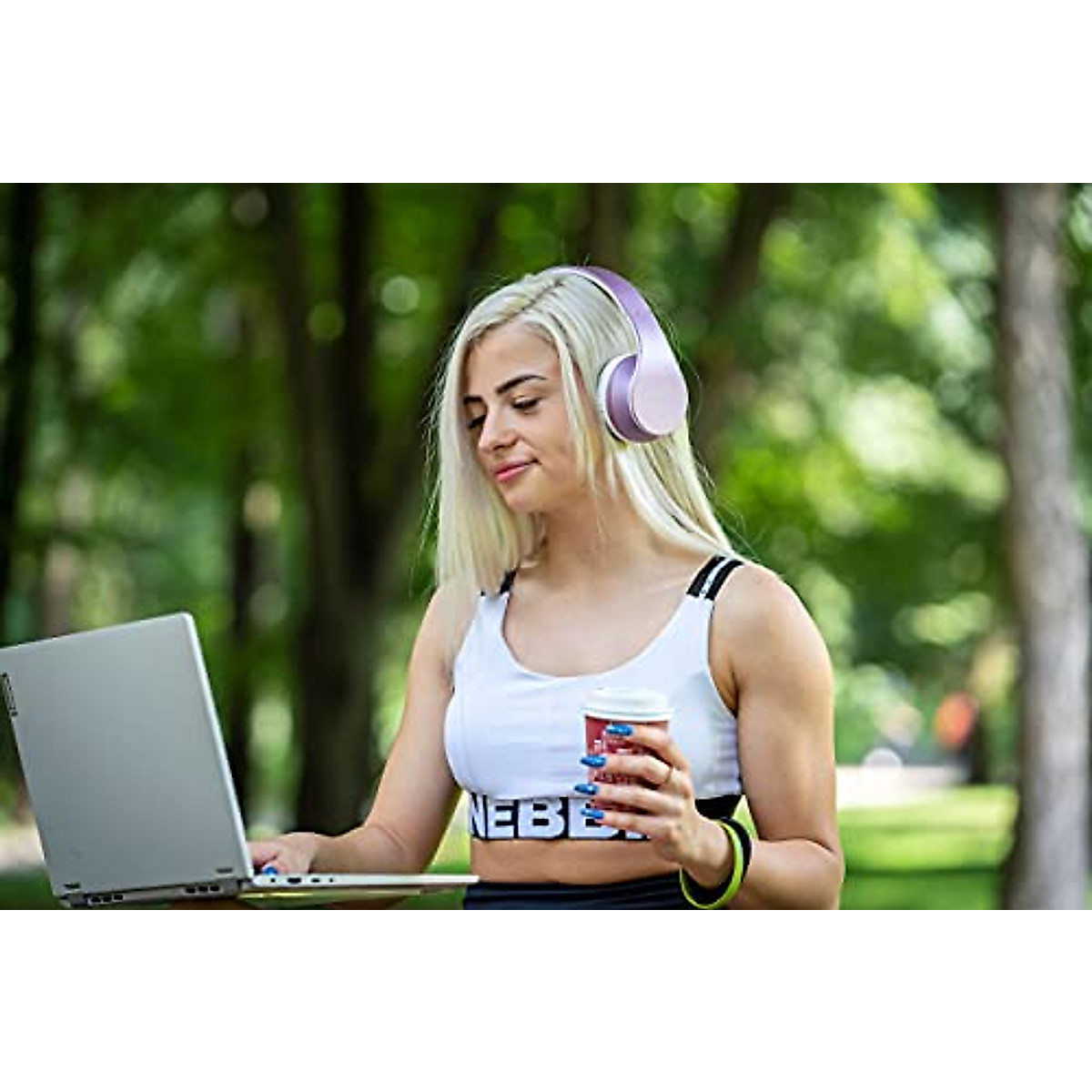 PowerLocus Rose Gold Bluetooth Headphones with White/Purple Bluetooth Headphones