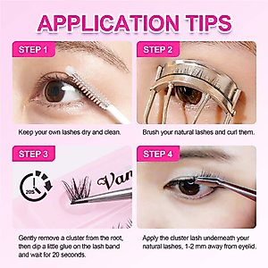 Lash Clusters DIY Eyelash Extension 110 Cluster Lashes D Curl Individual Lashes Extension Wispy Eyelash Clusters Extension Mixed Length Soft Band Reusable Lash Extension DIY at Home (VM05, D-8-16MIX)