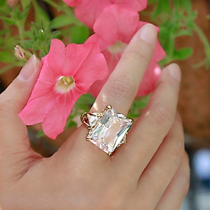 Lavencious Big Bold Radiant CZ Stones Stretch Rings for Women Size for 7-9(Gold)