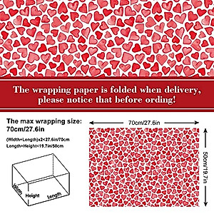Whaline 12 Sheet Valentine's Day Wrapping Paper 6 Design Watercolor Love Heart Dots Wrapping Paper Red White Patterned Art Paper for Wedding Anniversary Baby Shower Birthday Gift Packing, 20 x 28 In