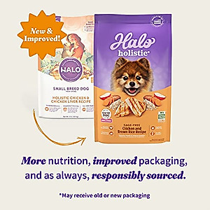 Halo Holistic Dog Food, Complete Digestive Health Cage-Free Chicken and Brown Rice Recipe, Dry Dog Food Bag, Small Breed Formula, 10-lb Bag