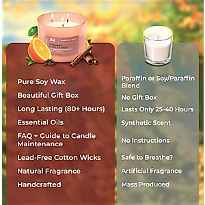 Cinnamon Clove Citrus Scented Candle with Vanilla, Ginger & Cedarwood | Highly Scented 3 Wick Soy Candles for Home 15.8 oz | Large Relaxing Aromatherapy Candle for Men & Women, Natural Cinnamon Candle
