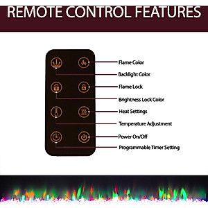 Cambridge 60" Recessed Wall Mounted Electric Fireplace with Realistic Multi-Color Flame & Crystal Rock Display, White Panel Wall Fireplace with Remote Control & Adjustable Heat, Modern Home Heating