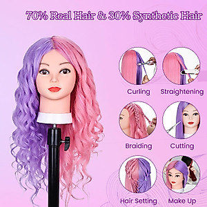 MYSWEETY Mannequin Head with Hair, Doll Head for Hair Styling, 26" Manikin head with 70% Real Human Hair Cosmetology Makeup Hairdressing Training Head with Clamp Holder and Tools