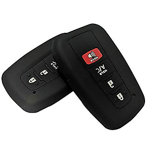EXUNTECH 2pcs Silicone 4 Buttons Smart Key Fob Cover Remote Keyless Entry Bag Compatible with 2019 2020 2021 Toyota Highlander Camry Avalon C-HR Prius Corolla HYQ14FBC, Black Blue