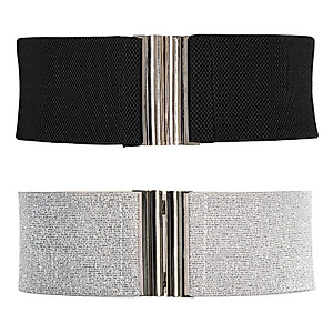 GRACE KARIN Lightweight Stretch Waist Band Buckle Belt for Women Jeans Black Sliver XL