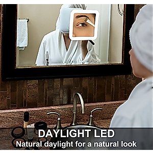 Fancii 10X Magnifying Lighted Makeup Mirror - Daylight LED Vanity Mirror - Compact, Cordless, Locking Suction, 6.5" Wide, 360 Rotation, Portable Illuminated Bathroom Mirror (Square)