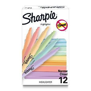 SHARPIE Pocket Highlighters, Mild Pastel Colors, Assorted, Chisel Tip, 12 Count