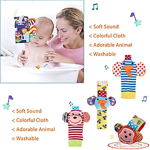 Baby Wrist Rattles Toys, Soft Book for Babies 0-3 Months, Foot Rattle Socks for Newborn, Gift for Infant