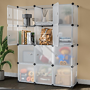 MAGINELS Cube Storage Organizer,12-Cubes Shelf Unit with Door and Metal Mesh. Large Capacity Storage Books,Toy and Clothes Organizers Cabinet. Ideal for Home, Bedroom,Office, Bookroom,White(14x14inch)