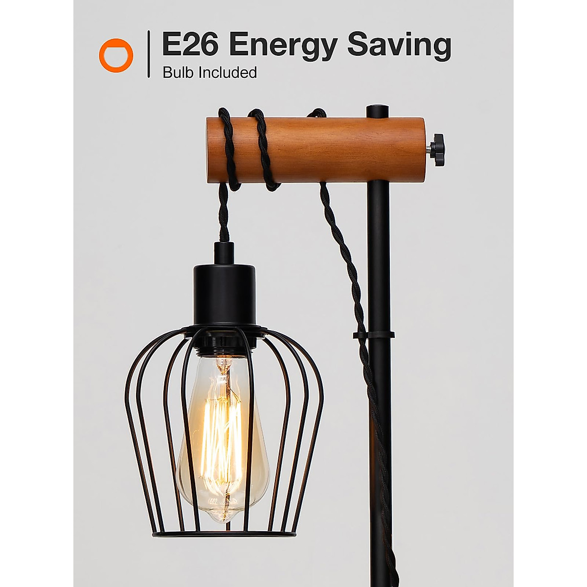 addlon Industrial Vintage Floor Lamp, Ajustable Farmhouse Floor Lamp, Wood Standing Lamp with Sturdy Base Rustic Tall Pole Light, Unique Tree Floor Lamps for Living Room Bedroom Office (2Bulb)