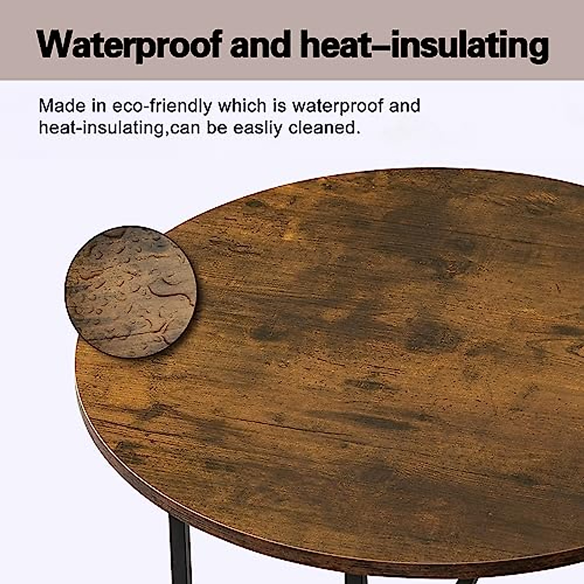 Round Coffee Table with Rustic Wooden Top & Sturdy Mental Legs Sofa Couches Table Side Table End Table Accent Table for Living Room Balcony Kitchen Modern Design Furniture 24 inches, Rustic Brown