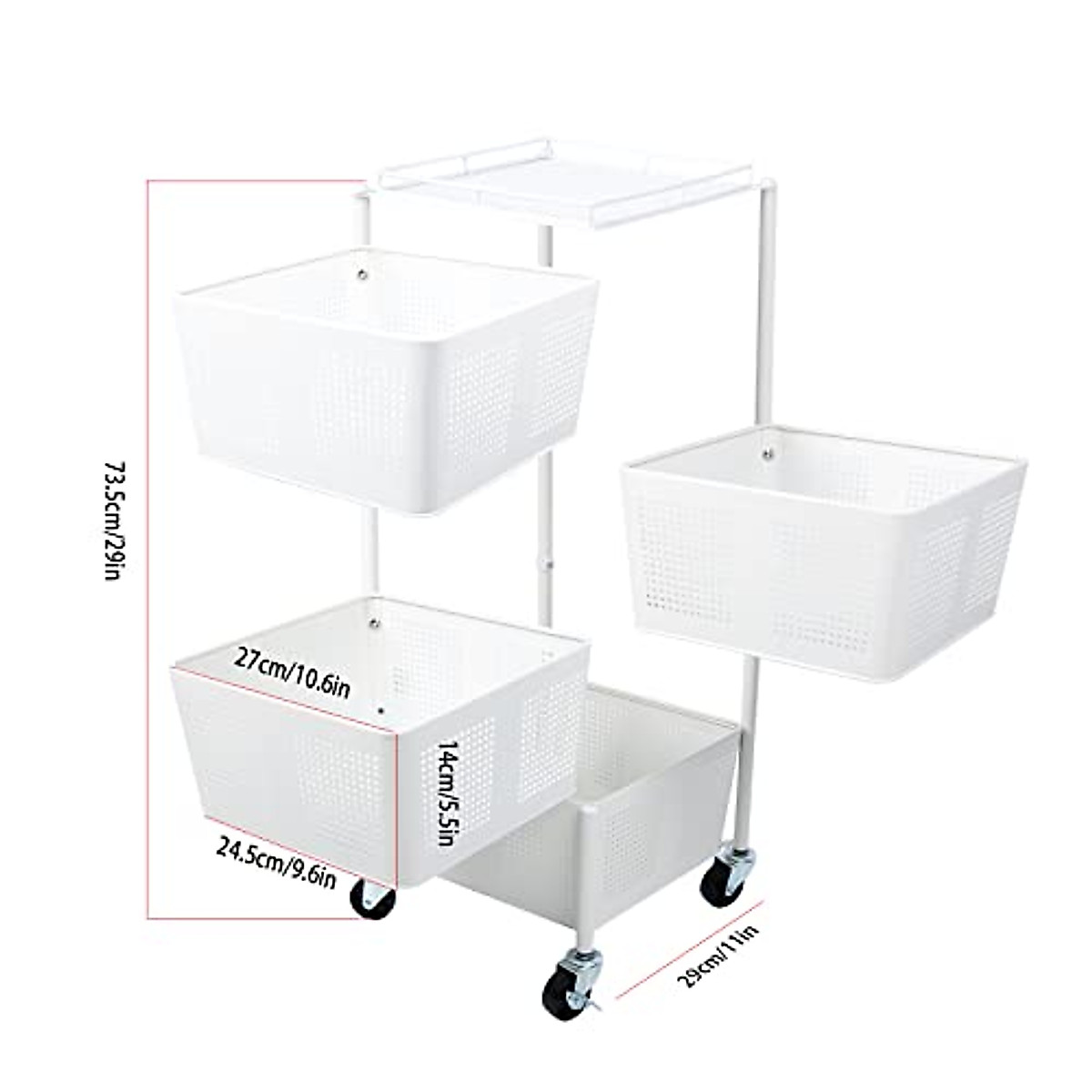 WINTECY 4 Tiers Rotating Kitchen Storage Shelf, Multi-Layer Floor Standing Shelf Fruit Vegetable Storage Basket Household Storage Rack for Kitchen, Living Room