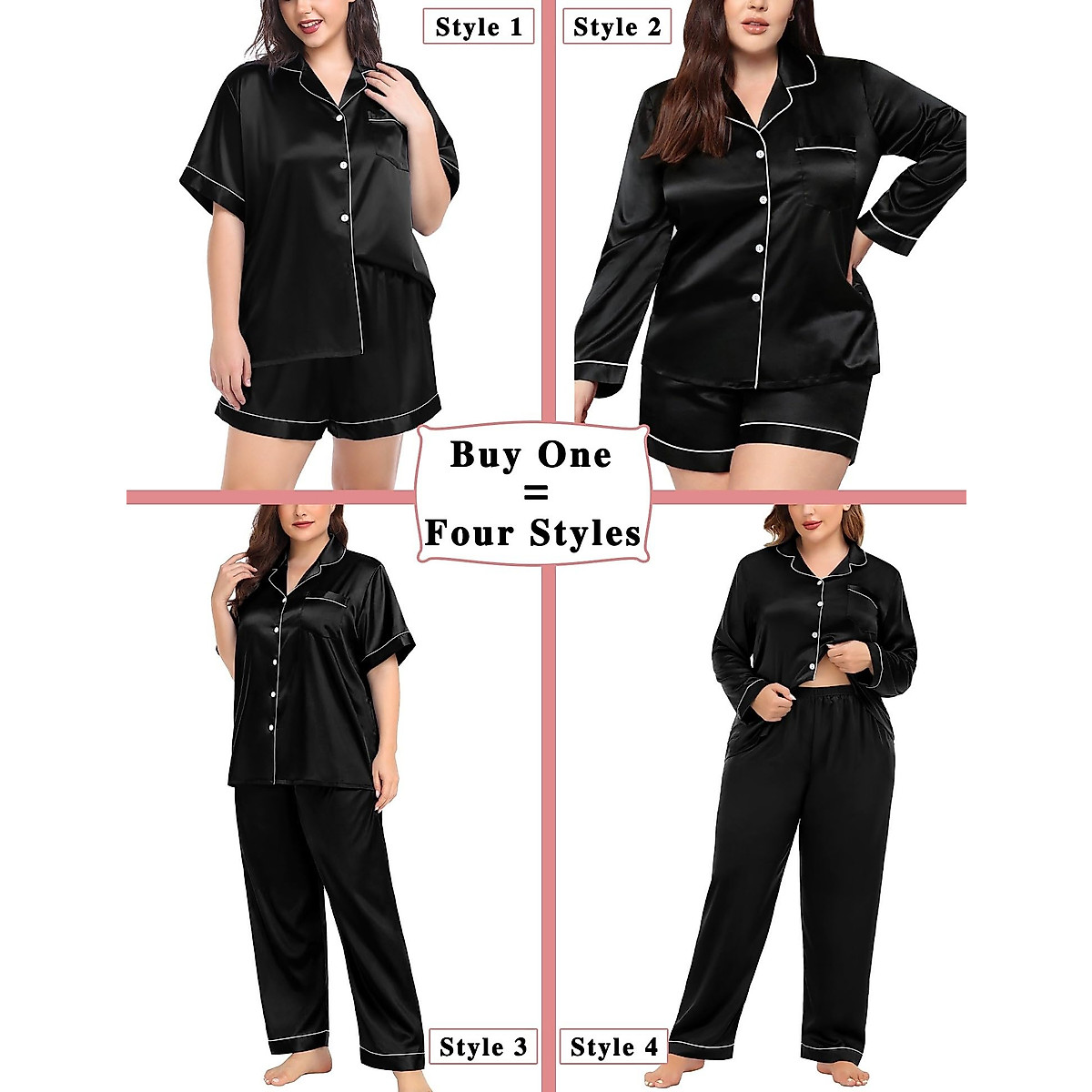 SWOMOG Pajamas Set Women’s Long Sleeve Sleepwear Soft Modal Classic Loungewear Pj Set Black