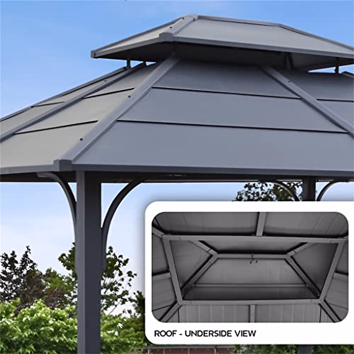 ZZBJ 12 Ft. W X 14 Ft. D Metal Black 2-Tier Double Roof Patio Gazebo with Curtains and Netting (Color : D, Size : 12 Ft. W X 14 Ft)