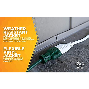 Woods Light Duty Extension Cord, 20Ft, 16 Gauge, 3 Conductor, Landscape and Patio Cord, SJTW, White, 23528801