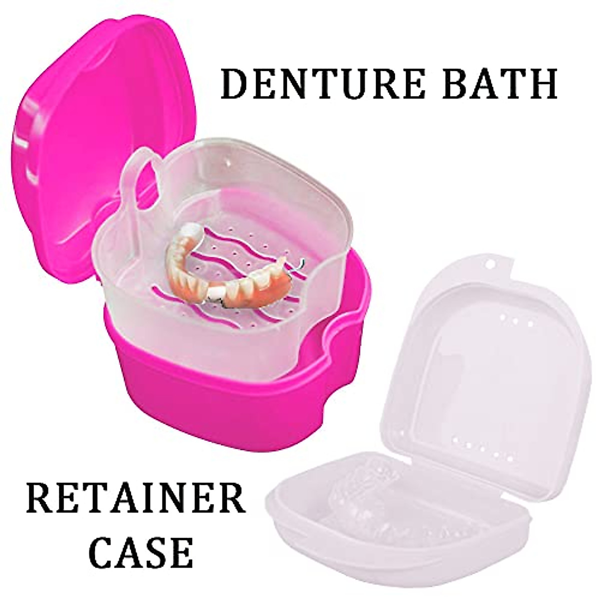 Denture Bath Case Cup with Denture Cleaner Brush & Retainer Holder Box ...
