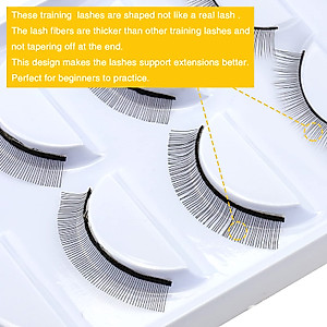 EMEDA Thick Band Practice Lashes for Training Eyelash Extensions 20 Pairs 8mm Length Non-tipped Training Eyelash Practice Strips for Mannequin Head (20 Pairs)