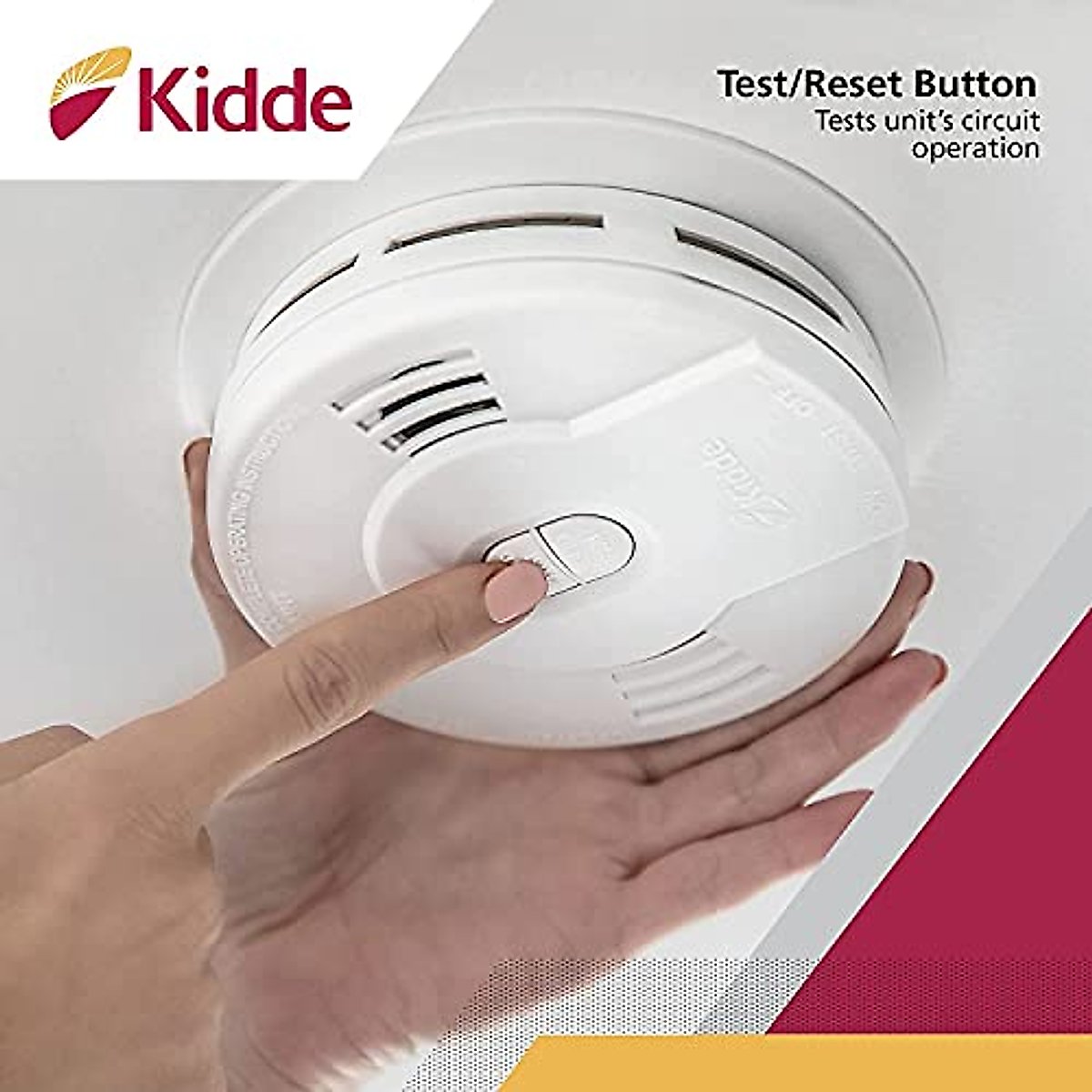 Kidde Smoke Detector, 10-Year Battery, LED Indicators, Replacement Alert, Test-Reset Button, 2 Pack
