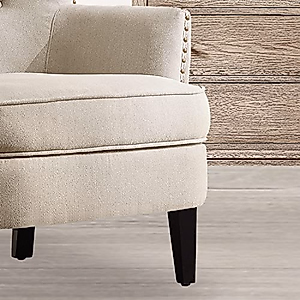 Rosevera Sausalito Chairs for Living Room Furniture, Reading, Arm, Comfy, Small Accent Bedroom, Velvet Pearl Beige