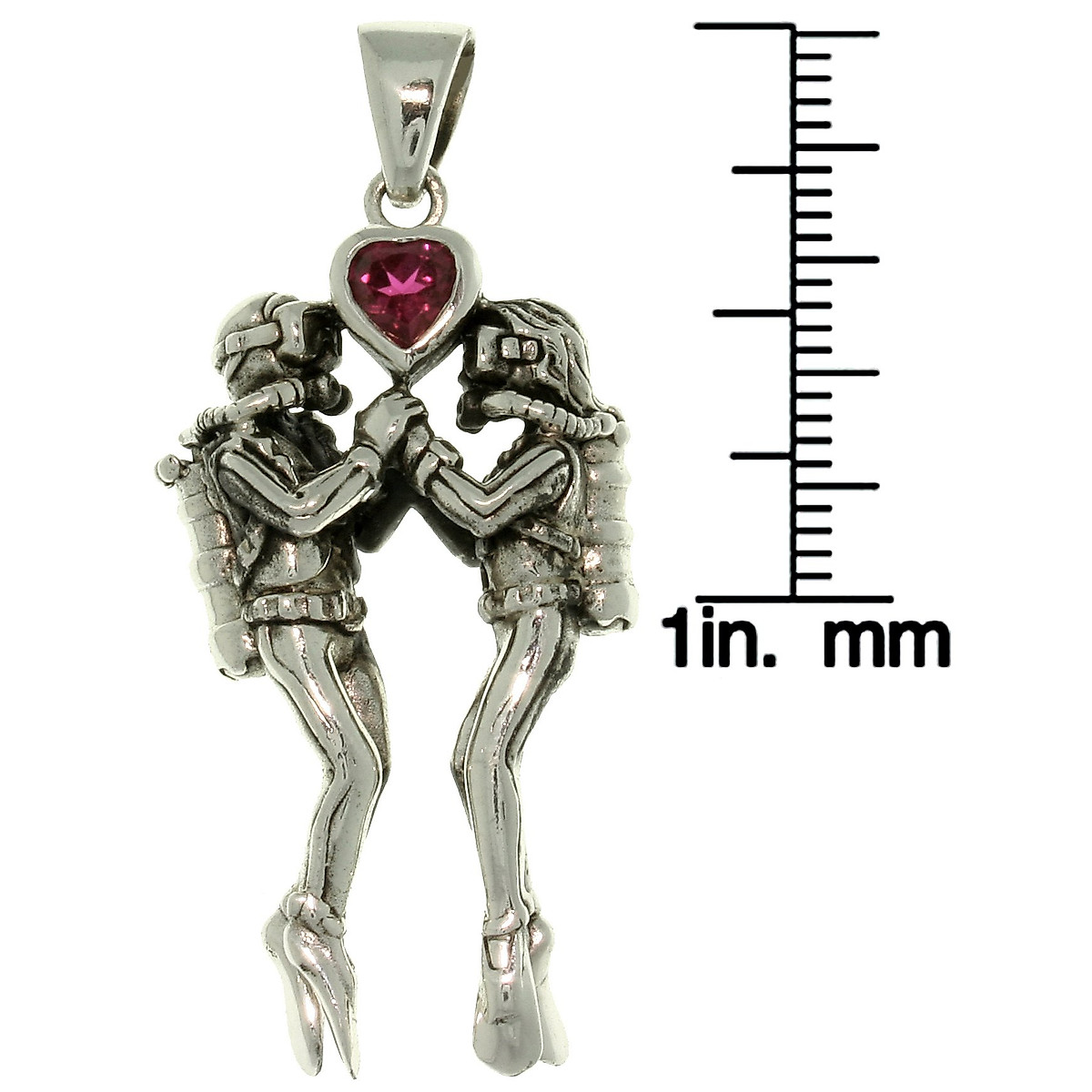 Jewelry Trends Sterling Silver Scuba Divers Garnet Heart Pendant