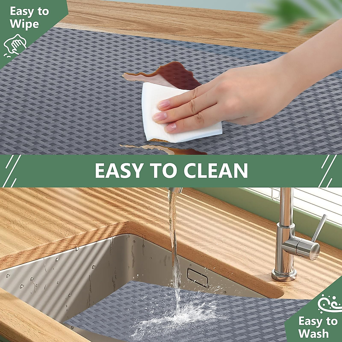 Origuuds Shelf Liners, Non-Adhesive Drawer Liner, Waterproof & Oil-Proof Kitchen Cabinet Cupboard Liner Plastic EVA Material BPA Free Fridge Liner Mats Paper Protector for Shelves (Grey/12in x 60in)