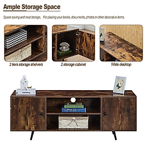 CLIPOP Mid Century Modern TV Console, 55" TV Stand for 65 Inch TVs, Wooden Entertainment Center with Storage, Open Shelf, Metal Leg for Living Room, Bedroom TV Cabinet for Flat Screens, Rustic Brown