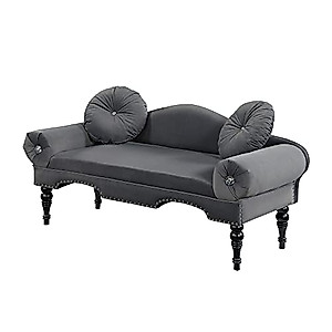 Holaki 54" Velvet Loveseat Sofa,Upholstered 2 Seater Couch Settee with 2 Round Pillows, Modern Love Seat with Nailhead Trim Roll Arm,Accent Bedside Entryway Window Bench for Living Room(Grey)