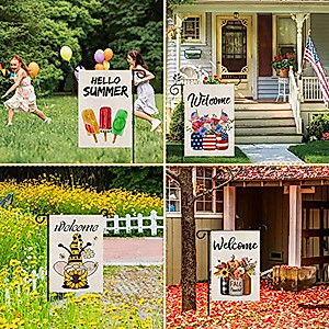 Seasonal Garden Flags Set of 12 Double Sided 12 x 18 Fall Welcome Gnome Garden Flags Burlap Small Yard Flag Holiday Set for Christmas Halloween Thanksgiving And More