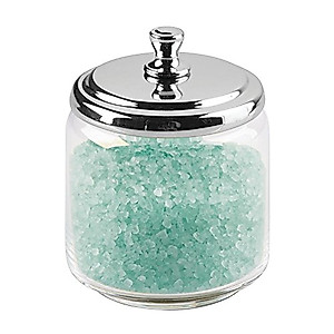 iDesign York Bathroom Vanity Glass Apothecary Jar for Cotton Balls, Swabs, Cosmetic Pads - Clear/Polished Lid,Small