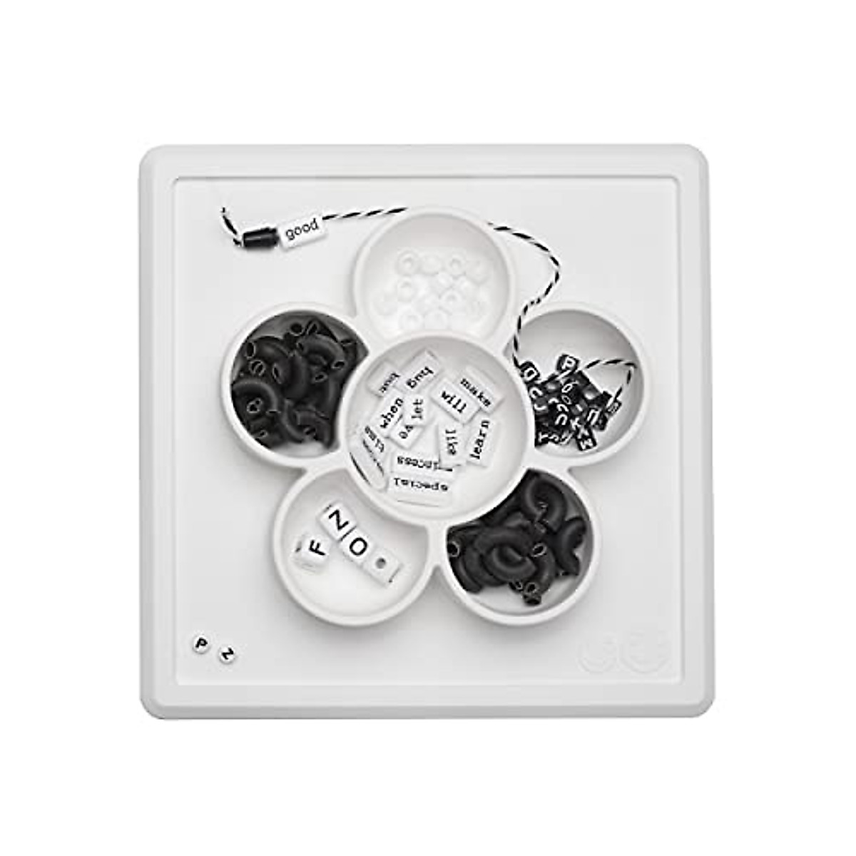 ezpz Mini Play Mat - 100% Silicone Suction Flower Plate with Built-in Placemat for Infants + Toddlers - Crafting + Snacks - Divided Plate - Dishwasher Safe (Cream)