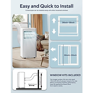 ZAFRO 8,000 BTU Portable Air Conditioners, Air Conditioners for Room up to 350 Sq.ft, Portable AC Unit with Remote/Digital Display/24Hrs Timer/Installation Kits for Home/Office/Dorms, White