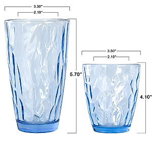 CREATIVELAND Drinking Glasses Tumbler Light Blue Set of 8, for Water,Cocktail,Juice,Beer,Iced Coffee,Clear Blue Glassware for Kitchen,Thick & Heavy Glass Highball Glasses with Heavy Base 15.8oz/13.7oz