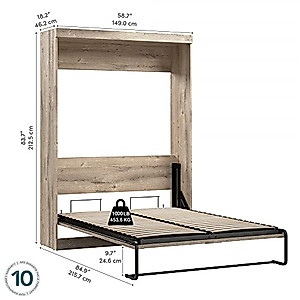 BESTAR Pur Murphy, Space-Saving Wall Bed for Multipurpose Guest Room or Home Office, Full, Rustic Brown