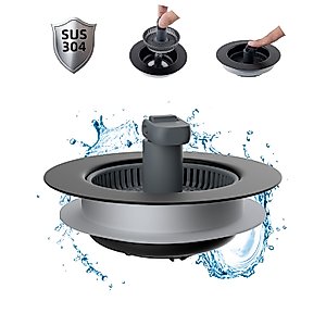 Hibbent 3 in 1 Kitchen Sink Drain Strainer and Stopper Combo, Stainless Steel Metal Pop Up Sink Stopper, Anti-Clogging Basket Strainer with Foldable Handle for US Standard 3-1/2" Drain, Matte Black