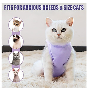 Idepet Cat Surgery Recovery Suit Kitten Onesie for Cats After Surgery Female Breathable Kitty Spay Suit for Abdominal Wound Skin Diseases E-Collar Alternative Wear(Purple,M)
