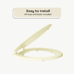 Elongated Wood Toilet Seat, Bone - 19 Inch - Fits All Elongated Size Fixtures - Easy to Install Fantasia by Achim Home Decor