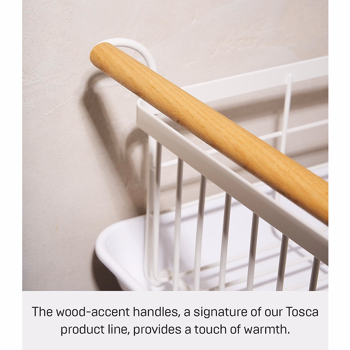 Yamazaki Home Sink Removeable Drainer Tray, Kitchen Drying Organizer Holder, One Size, White Steel + Wood | Dish Rack