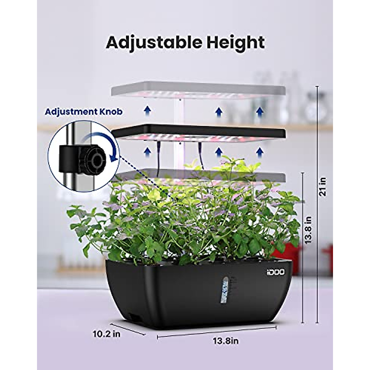 iDOO WiFi 12 Pods Hydroponic Growing System with 6.5L Water Tank, Smart Hydro Indoor Herb Garden Up to 14.5", Plants Germination Kit with Pump System, Fan, Grow Light for Home Kitchen Gardening, Black