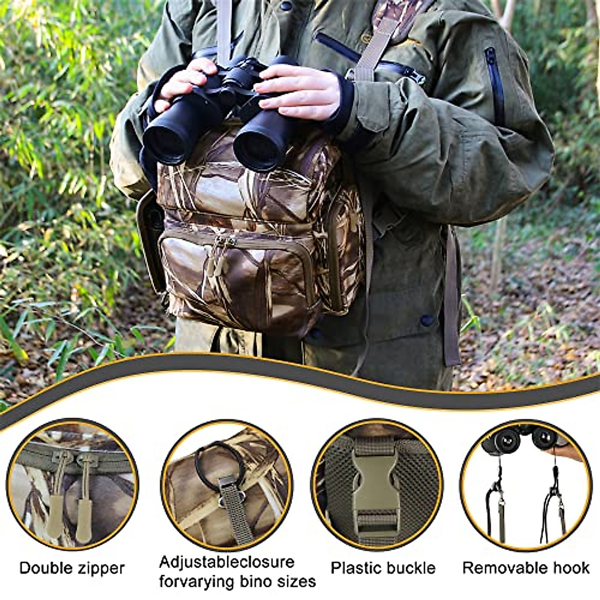 MDSTOP Binocular Harness, Bino Harness Chest Pack with Rangefinder Pouch, Bino Straps Secure Your Binoculars, Holds rangefinders, Phones, Bullets etc, for Bird Watching, Hunting, Travel, Sports