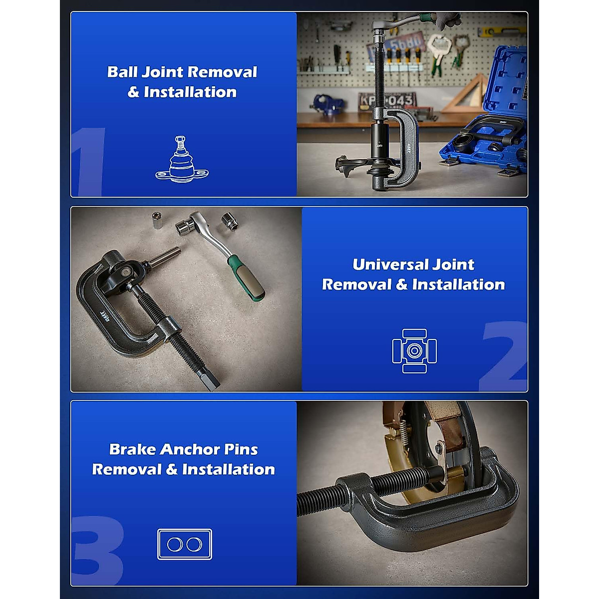 Orion Motor Tech Heavy Duty Ball Joint Press & U Joint Removal Tool Kit with 4wd Adapters, for Most 2WD and 4WD Cars and Light Trucks (BK)