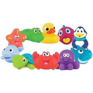 Nuby 10 Count (Pack of 1) Little Squirts Fun Bath Toys, Assorted Characters